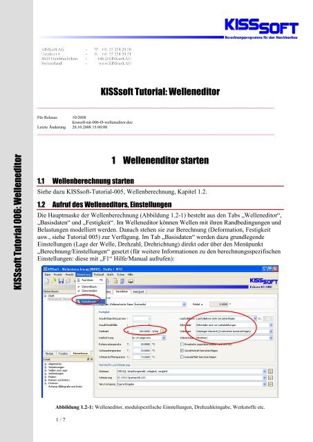 KISSsoft Tutorial: Welleneditor 1 Wellenenditor starten K ISSsoft ...