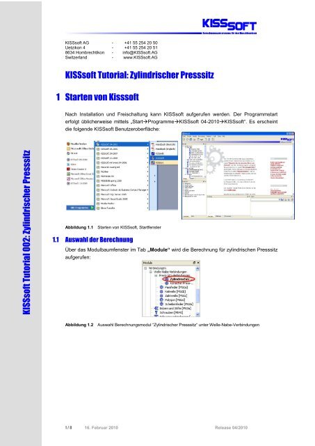 KISSsoft Tutorial: Zylindrischer Presssitz 1 Starten von ... - KISSsoft AG