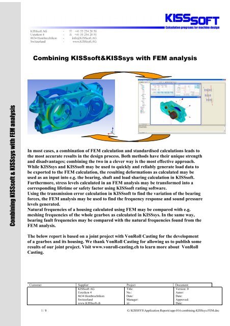Combining KISSsoft&KISSsys with FEM analysis ... - KISSsoft AG