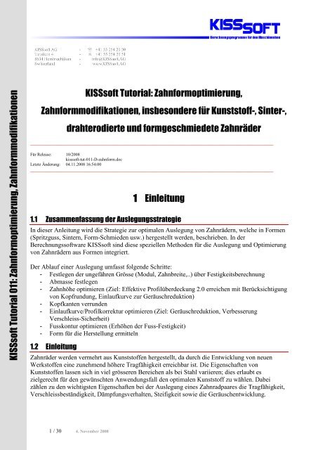 KISSsoft Tutorial: Zahnformoptimierung, Zahnformmodifikationen ...