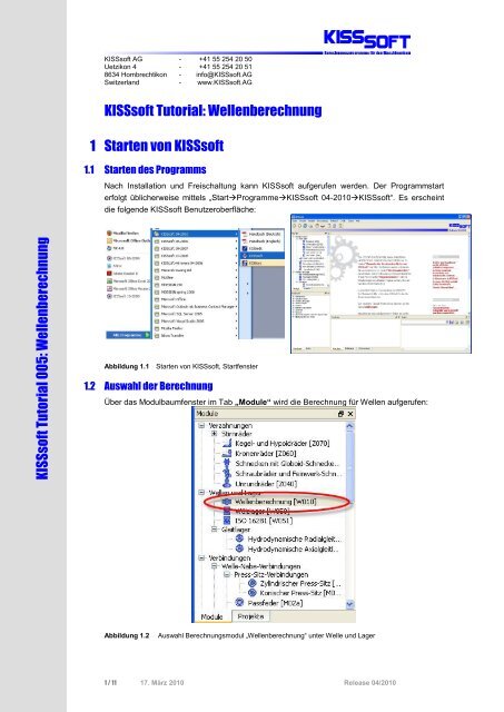 KISSsoft Tutorial: Wellenberechnung 1 Starten von ... - KISSsoft AG