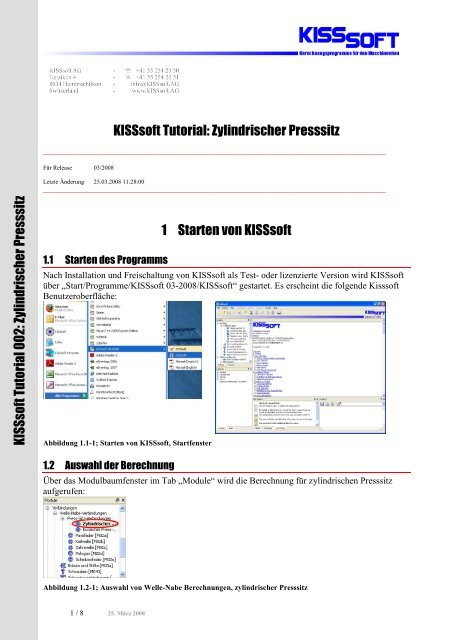 KISSsoft Tutorial: Zylindrischer Presssitz 1 Starten von KISSsoft K ...