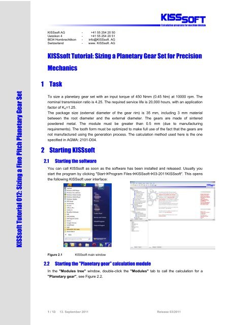 KISSsoft Tutorial: Sizing a Planetary Gear Set for ... - KISSsoft AG