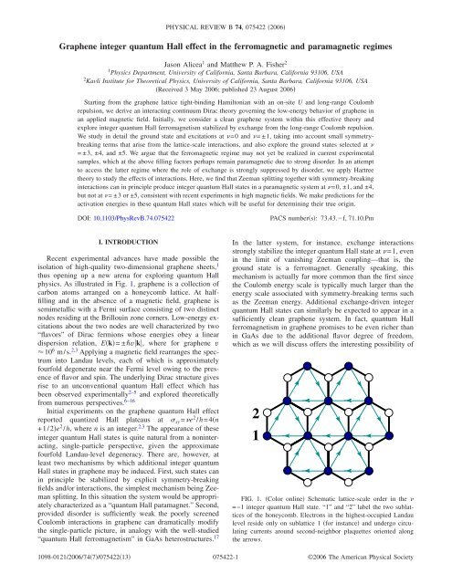 Graphene integer quantum Hall effect in the ferromagnetic and ...