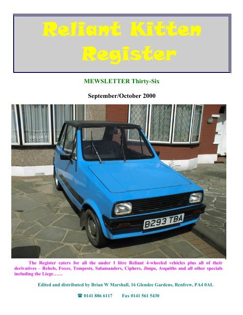 Mewsletter issue 36 - The Reliant Kitten Register