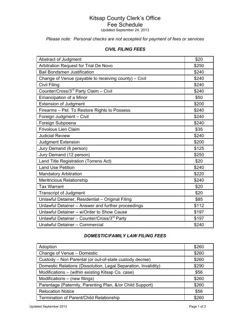 Kitsap County Clerk's Office Fee Schedule