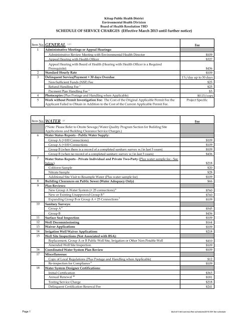 SCHEDULE OF SERVICE CHARGES - Kitsap Public Health District