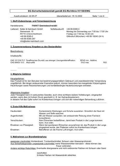 EG-Sicherheitsdatenblatt gemÃ¤Ã EG-Richtlinie 91/155/EWG