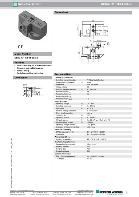 1 Inductive sensor NBN3-F31-E8-V1-3G-3D - Klinger Danmark A/S