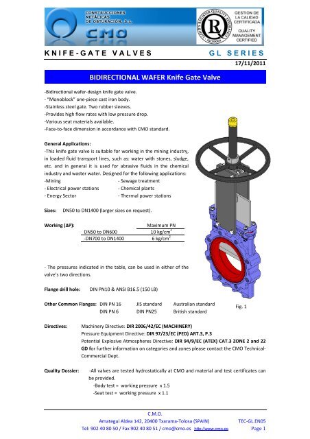 BIDIRECTIONAL WAFER Knife Gate Valve - Klinger Danmark A/S