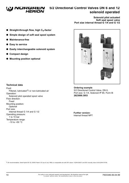 5/2 Directional Control Valves DN 6 and 12 solenoid operated