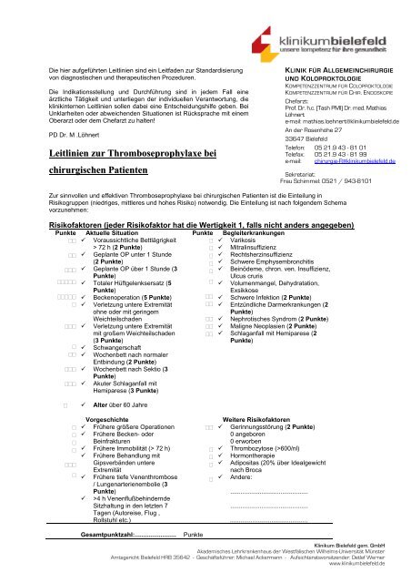 Leitlinien Thromboseprophylaxe.pdf - Klinikum Bielefeld gem. GmbH Leitlinien Thromboseprophylaxe.pdf - Klinikum Bielefeld gem. GmbH