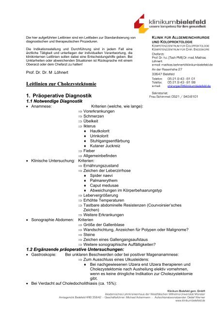 Leitlinien Cholezystektomie.pdf - Klinikum Bielefeld gem. GmbH Leitlinien Cholezystektomie.pdf - Klinikum Bielefeld gem. GmbH