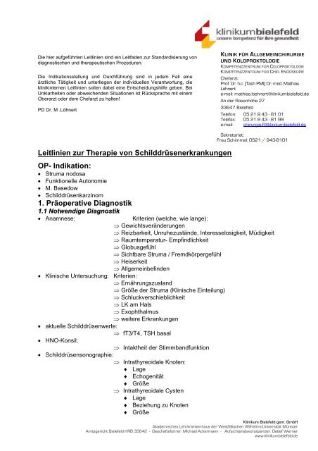 Leitlinien Schilddruesenerkrankungen.pdf - Klinikum Bielefeld gem ... Leitlinien Schilddruesenerkrankungen.pdf - Klinikum Bielefeld gem ...