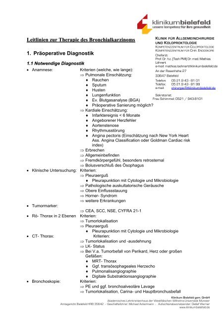 Leitlinien Bronchialkarzinom.pdf - Klinikum Bielefeld gem. GmbH Leitlinien Bronchialkarzinom.pdf - Klinikum Bielefeld gem. GmbH