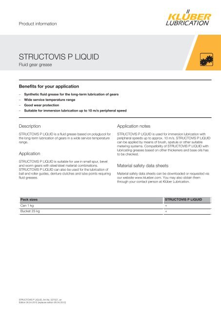 STRUCTOVIS P LIQUID - KlÃ¼ber Lubrication
