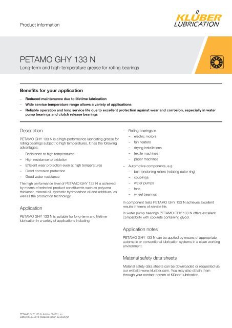 PETAMO GHY 133 N - KlÃ¼ber Lubrication