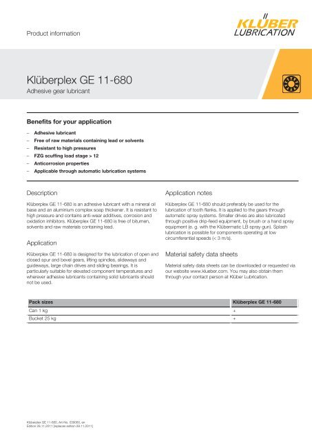 KlÃ¼berplex GE 11-680 - KlÃ¼ber Lubrication