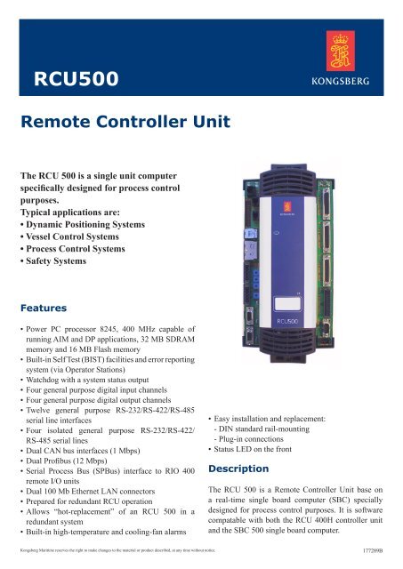 Remote control unit, RCU500 - Kongsberg Maritime