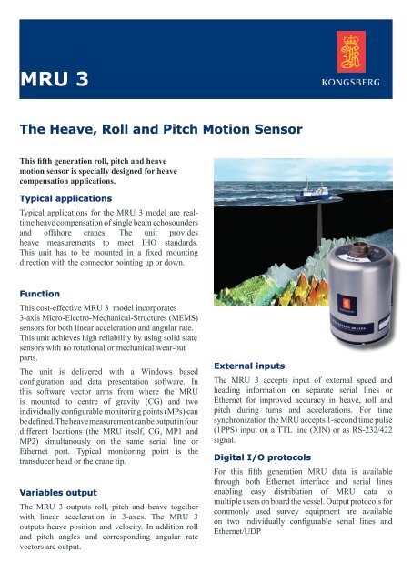 Data sheet - MRU 3 - The Heave, Roll and Pitch Motion Sensor