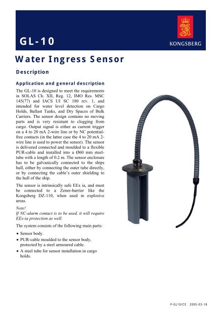 Level switch/sensor - GL10 - Kongsberg Maritime