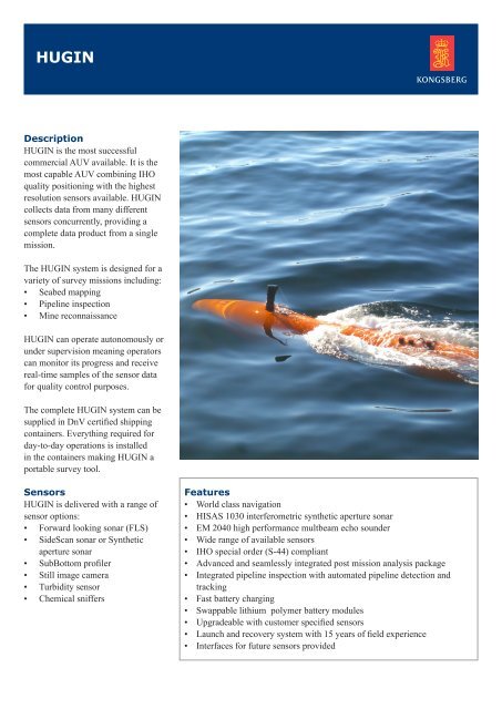 Hugin product specification - Kongsberg Maritime