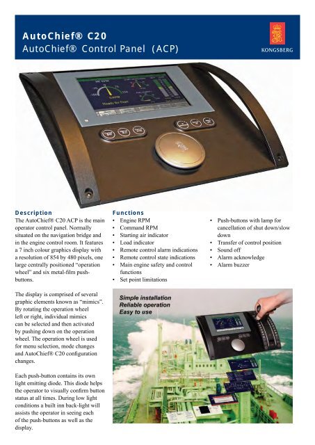 AutoChiefÂ® Control Panel (ACP) - Kongsberg Maritime