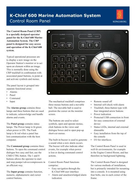 K-Chief 600 Control room panel - Kongsberg Maritime
