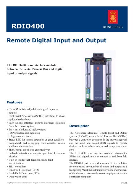Remote Digital Input and Output, RDIO400 - Kongsberg Maritime