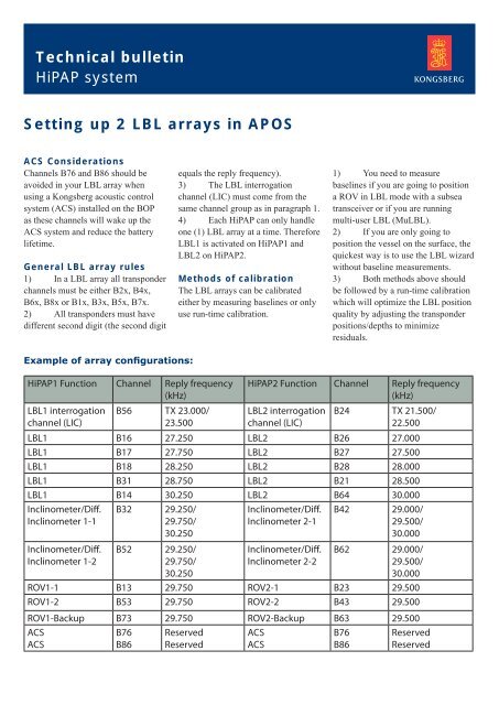 Setting up 2 LBL arrays in APOS - Kongsberg Maritime