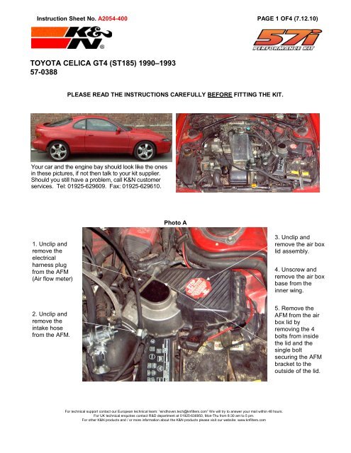 TOYOTA CELICA GT4 (ST185) 1990â 1993 57-0388 - KNFilters.com