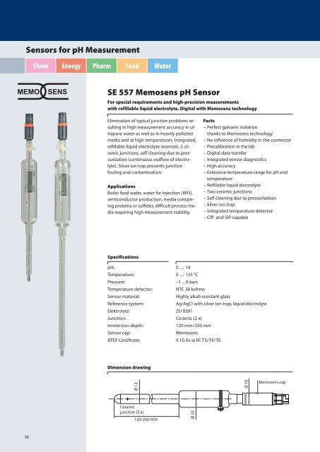 Datasheet pH sensor SE 557 Memosens