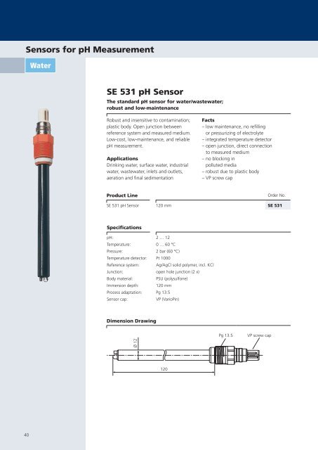 Datasheet SE 531 pH Sensor