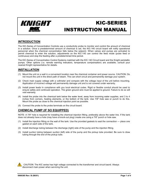 KIC SERIES INSTRUCTION MANUAL