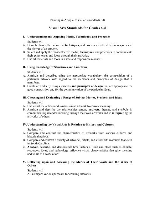 Visual Arts Standards 6-8 - Knowitall.org