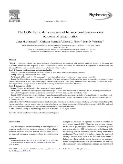 The CONFbal scale: a measure of balance confidenceâ a key ...