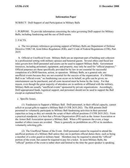 DoD Support of and Participation in Military Balls