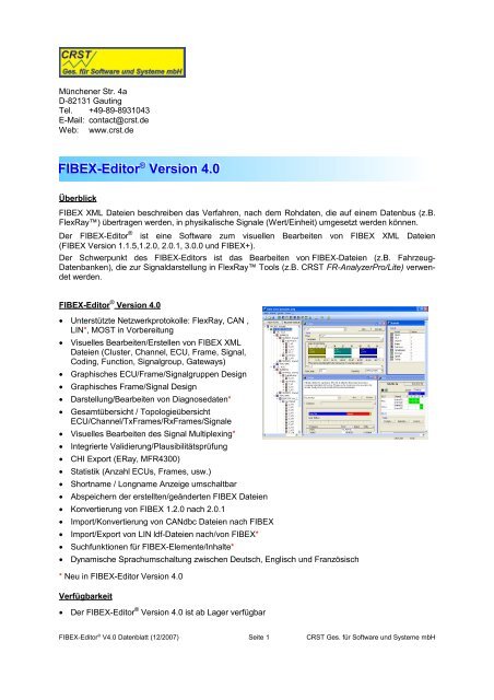 Fibex-Editor® Version 4.0 Fibex-Editor® Version 4.0 - crst.de