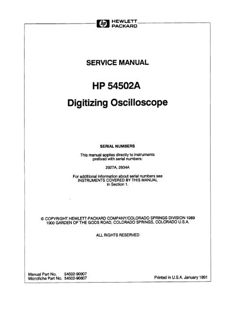 HP 54502A Digitizing Oscilloscope Service Manual