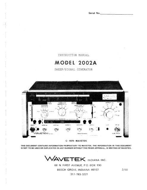 Wavetek 2002A Signal Generator Instruction Manual