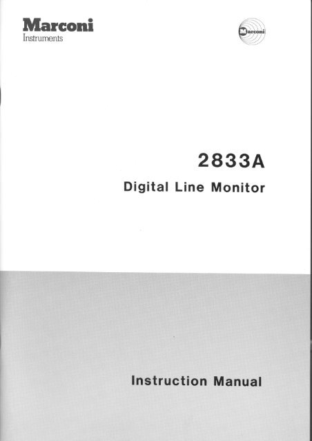 Marconi 2833A Digital Line Monitor Maintenance Manual