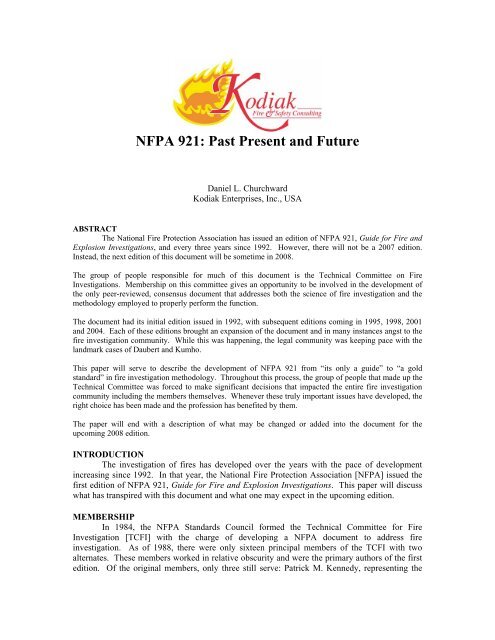NFPA 921: Past Present and Future - Kodiak Fire & Safety ...