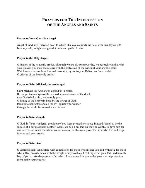 PRAYERS FOR THE INTERCESSION OF THE ANGELS AND SAINTS