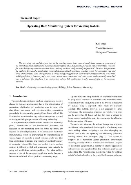 Operating Rate Monitoring System for Welding Robots - Komatsu