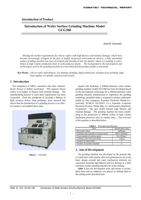 Introduction of Wafer Surface Grinding Machine Model ... - Komatsu