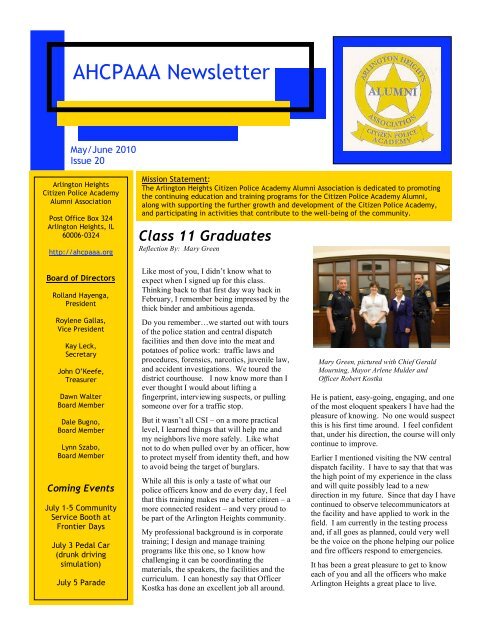 AHCPAAA Newsletter - Arlington Heights Citizen Police Academy ...