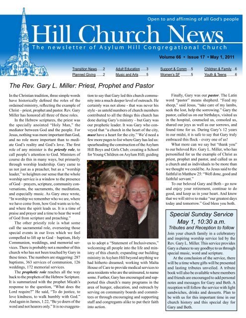 The Rev. Gary L. Miller: Priest, Prophet and Pastor - Asylum Hill ...