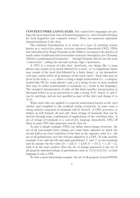 CONTEXT-FREE LANGUAGES. The context-free languages