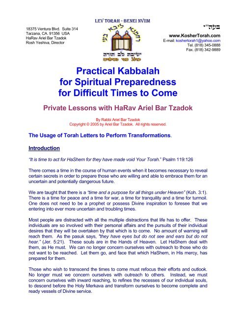 Practical Kabbalah for Spiritual Preparedness for ... - Kosher Torah