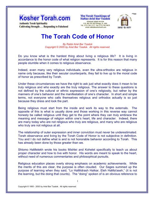 The Torah Code of Honor - Kosher Torah